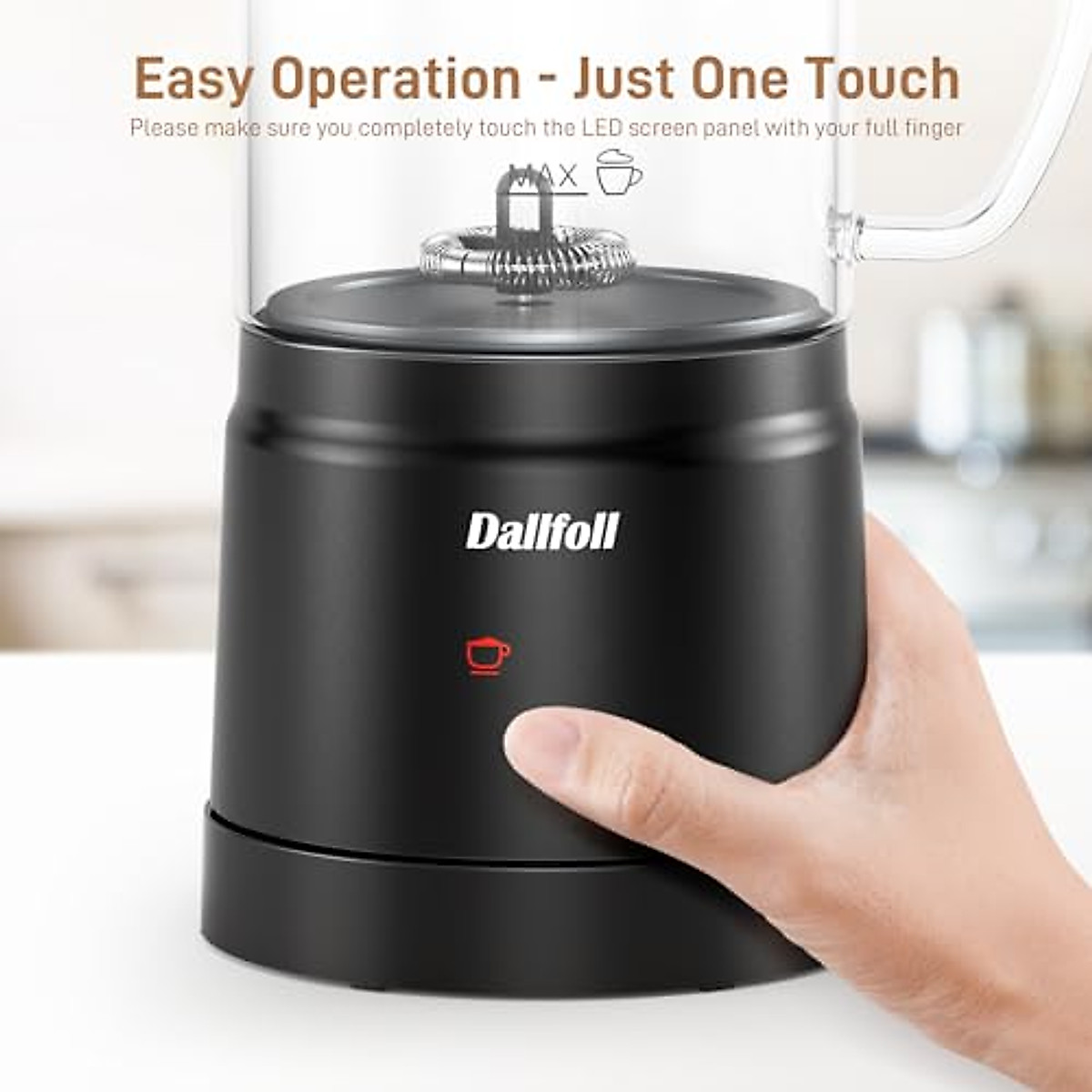 Dallfoll Milk Frother, 4-in-1 Milk Frother and Steamer Electric, Visualized Glass Design, 13.5oz/400ml Hot and Cold Milk Foam Maker for Coffee, Latte, Cappuccino Silent Operation, Automatic off