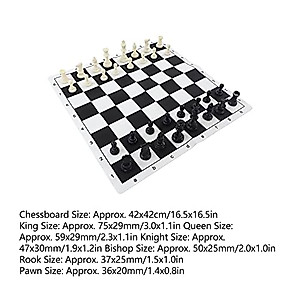 DAUERHAFT International Chess Set, 32Pcs Chess Pieces Portable PU Leather Chessboard Chess Set with Storage Bag, 75x29mm King Size Non Slip Bottom Board Game Set, for Outdoor Camping
