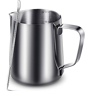 CAMKYDE Stainless Steel Milk Frothing Pitcher 12 oz, Espresso Steaming Pitcher with Decorating Pen for Espresso Machines, Cappuccino, Latte Art