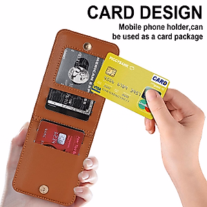 XIMAND for Samsung Galaxy Z Flip 5 Luxury Zipper Wallet Phone Case, Multi-Function Kickstand Card Holder Adjustable Crossbody Strap, Fashion Flip Case.(Brown)