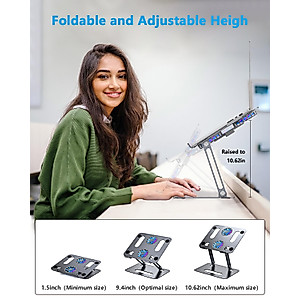 YICOSUN Laptop Stand with Fan Cooling | Foldable Holder for 12" 14" 15" 16" Tablet MacBook & Pro, Mac, Surface | Powerful Laptop Cooler Stand for Working, Gaming, Dj | Grey Aluminum Breathable Tray