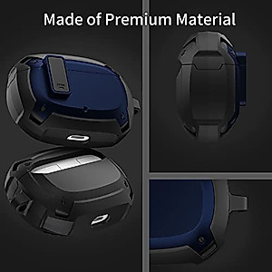Beats Studio Buds Plus Case 2023, Jiunai Secure Lock Shockproof Heavy Duty Strong Armor Protective Full Body Cover Hybrid Rugged Case Carabiner for Beats Studio Buds 2021 Studio Buds Plus 2023 Blue
