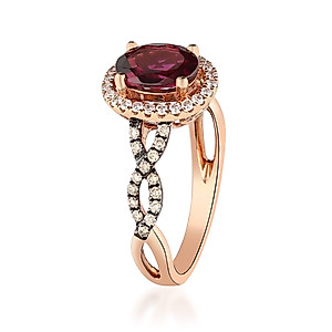 Gin & Grace 10K Rose Gold Purplish Pink Natural Garnet Real Diamond Ring (I1) Daily Work Wear Jewelry for Women Gifts for Her