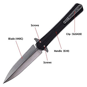 TACRAY Unique Folding Camping Knife, One-hand Operated Hunting Knife (NOT a Flick Knife), Pocket Clip Knife with Durable Handle (G10) and Single-edged Sharp Blade