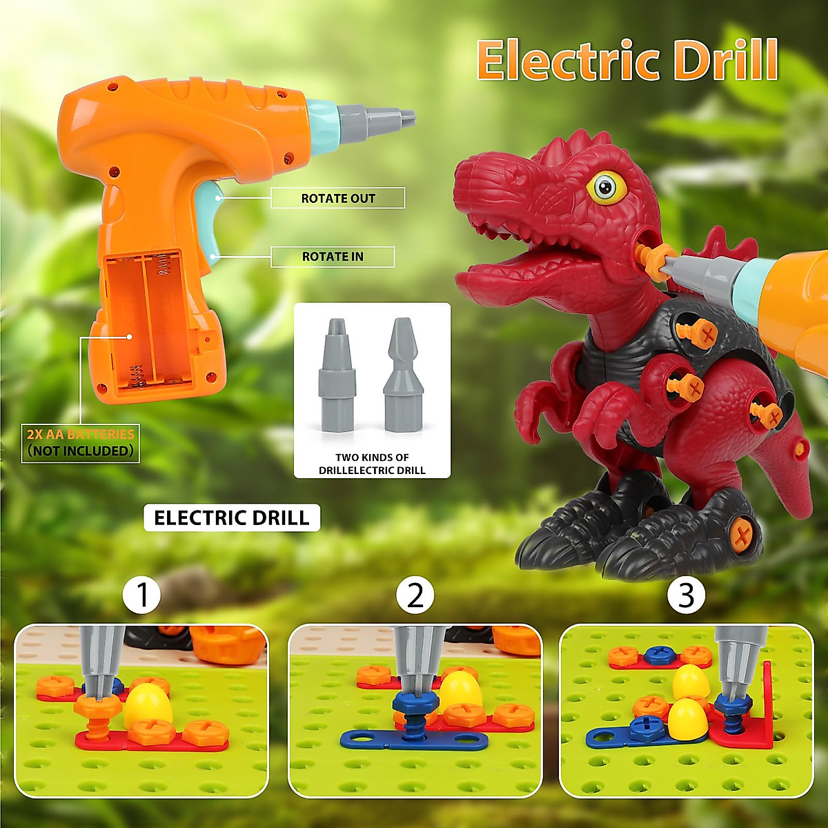 Dinosaur Take Apart Toys with Electric Drill for Kids, Dinosaur Toys for Kids 3-5, Dinosaurs Building Construction Toy Set Educational Learning STEM Toys Gift for 3 4 5 6 7 Year Old Boys & Girls