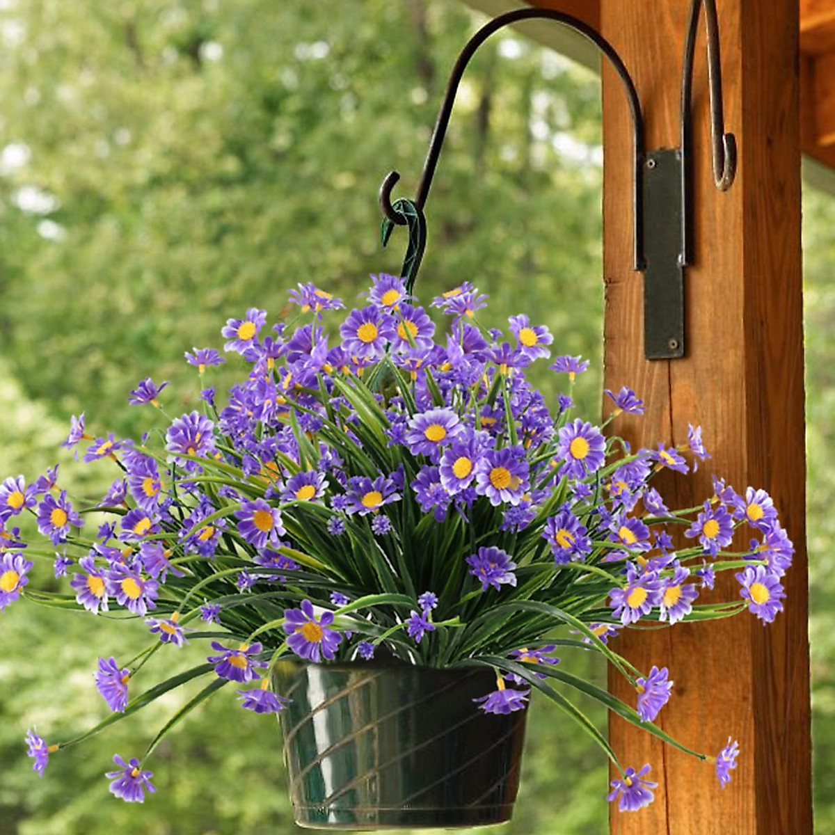 NAHUAA 4PCS Fake Daisy Flowers for Outdoor Purple Artificial Plastic Plants Greenery UV Resistant Shrubs Table Centerpieces Arrangements Home Kitchen Garden Spring Farmhouse Decor