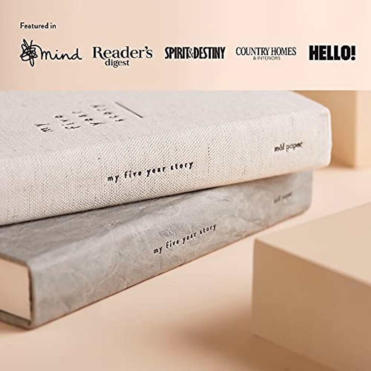 Mål Paper Five Year Journal - Cotton Hardback | Daily Dated Notebook for Mindfulness, Recovery & Positive Thinking Tool | Life Planner Log Book | Hand Finished, Unique Gifts for Men & Women