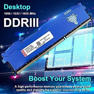 Yongxinsheng DDR3 8GB Desktop RAM 1600MHz PC3-12800 UDIMM Non-ECC Unbuffered 1.5V 2Rx8 Dual Rank 240 Pin CL11 PC Computer Memory Upgrade Module (Blue)
