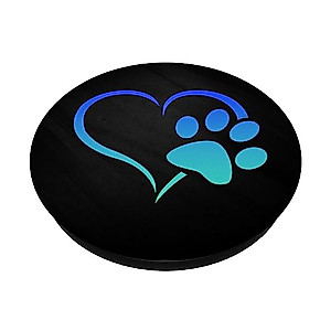 Turquoise Teal Blue color Dog Paw Print Heart On a Black PopSockets Swappable PopGrip