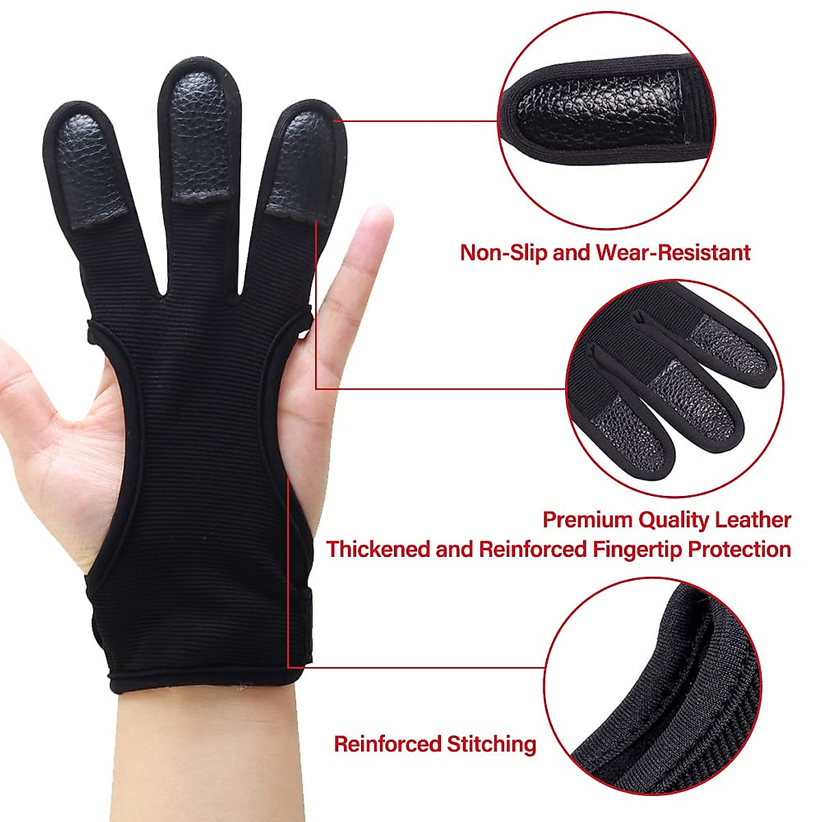 SOPOGER Archery Glove 3 Finger Gloves Youth Adult Finger Guard Protection for Recurve Bow Compound Bow Beginner Shooting Hunting Protector (Nylon Fabric, XL Size)