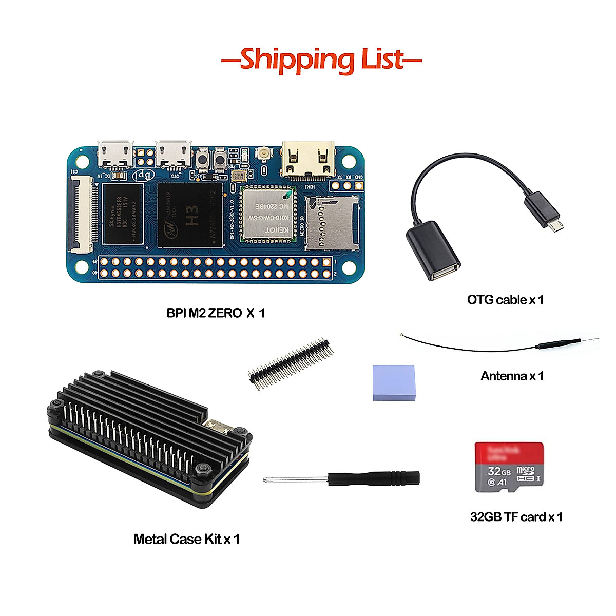 Banana Pi M2 Zero Alliwnner H3 IoT Open Source Single Board Computer Onboard Quad Core Cortex-A7 CPU 512MB DDR 3 RAM WiFi Bluetooth Support Android Linux (with Metal Case Set)