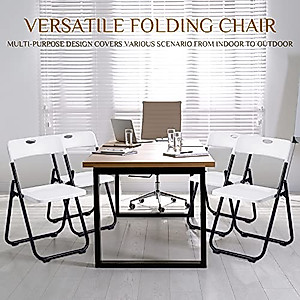 Thyle Plastic Folding Chairs Bulk 350lb Weight Capacity Folding Chair Portable Commercial Chair with Steel Frame Stackable Foldable Seat Folding Chair for Wedding Dining Party (White, Black,8 Pcs)