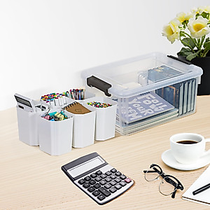 Tiawudi 2 Pack 17 QT Plastic Storage Containers with Lid, Art Supply Storage Organizer with 6 Detachable Inserts, Clear Stackable Storage Box for Craft, Lego, Crayon, Sewing, Bead and Tool