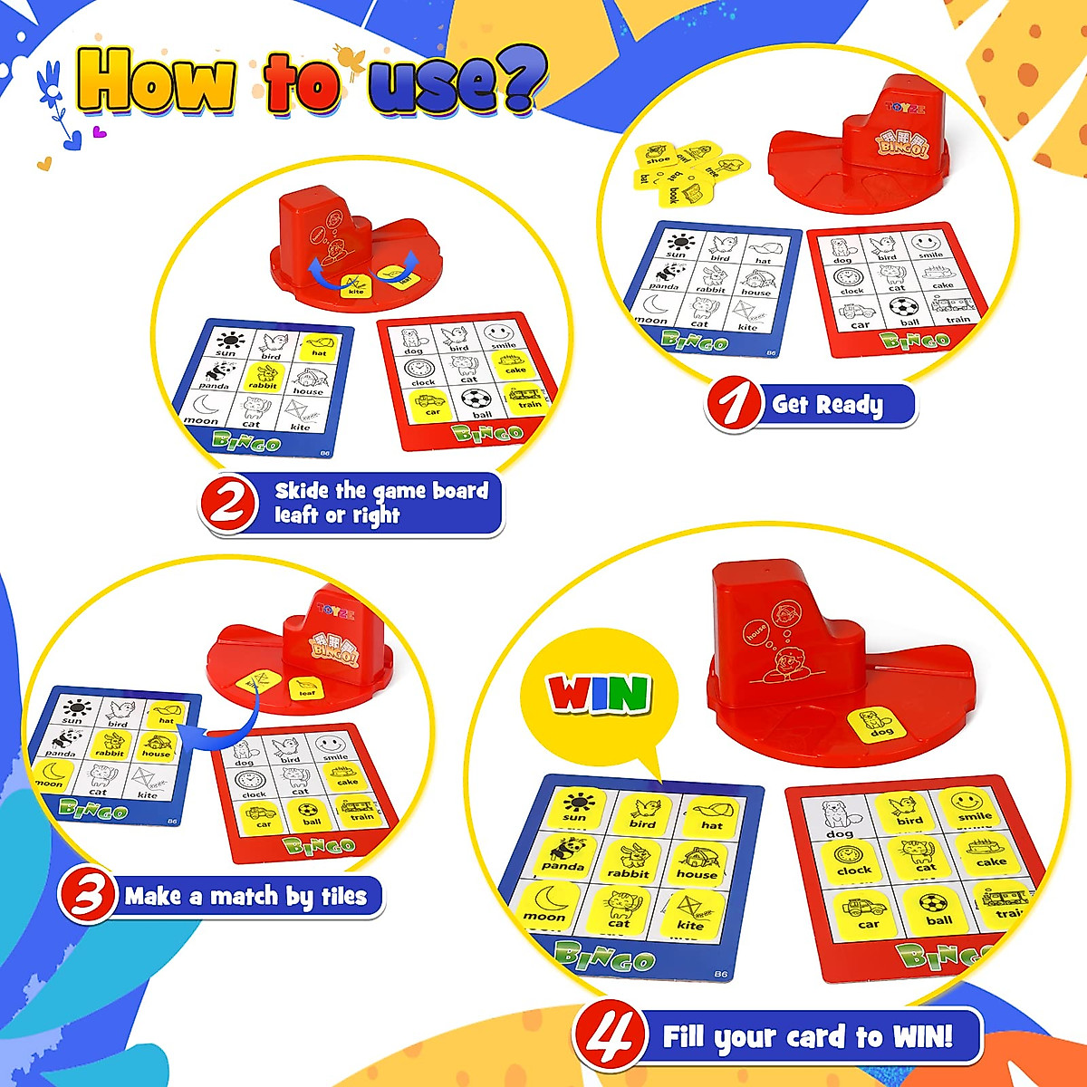 SAITCPRY Bingo Board Games for Kids Ages 4-8, Kids Board Game Preschool Game Sight Words Games Educational Games Family for Birthdays (Red)