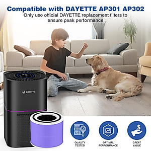 DAYETTE AP301 AP302 Replacement H14 HEPA Air Purifier Filter, Designed for Pets Odors Allergy, Activated Carbon