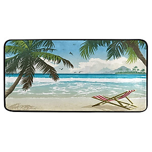 Soft Chef Cushioned Kitchen Rug Mats RugsSoft Non-Slip Floor Mats Washable Doormat Bathroom Kitchen Runner Area Rug Carpet (Hawaii Beach)