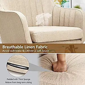 Giantex Set of 2 Fabric Dining Chairs, Accent Upholstered Arm Chair w/Wood Legs, Thick Sponge Seat, Non-Slipping Pad, Modern Leisure Chair for Dining Room, Living Room, Bedroom (2, Beige)