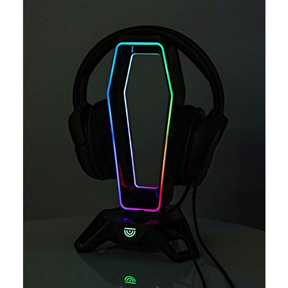 TRUSYO AUDIO THE PORTAL USB 3.0 headset stand with dual RGB lights, 3 usb charger ports, a headphone holder for wired or wireless headphones, great for gaming stations. A gaming accessory.