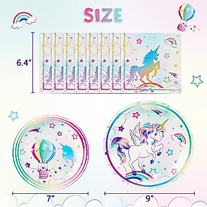 WERNNSAI Unicorn Party Plates and Napkins - Rainbow Unicorn Party Supplies for Girls Disposable Dinner Dessert Plates Napkins Tableware Set Serves 16 Guests 48 PCS