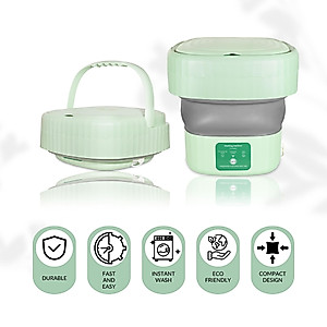 LogarMéxico Portable Washing Machine 6.5L - Mini Washing Machine - Small Washing Machine - Mini Washer Machine - Foldable Washing Machine - Portable Washer Machine -(Green)- 2 Foldable Hangers