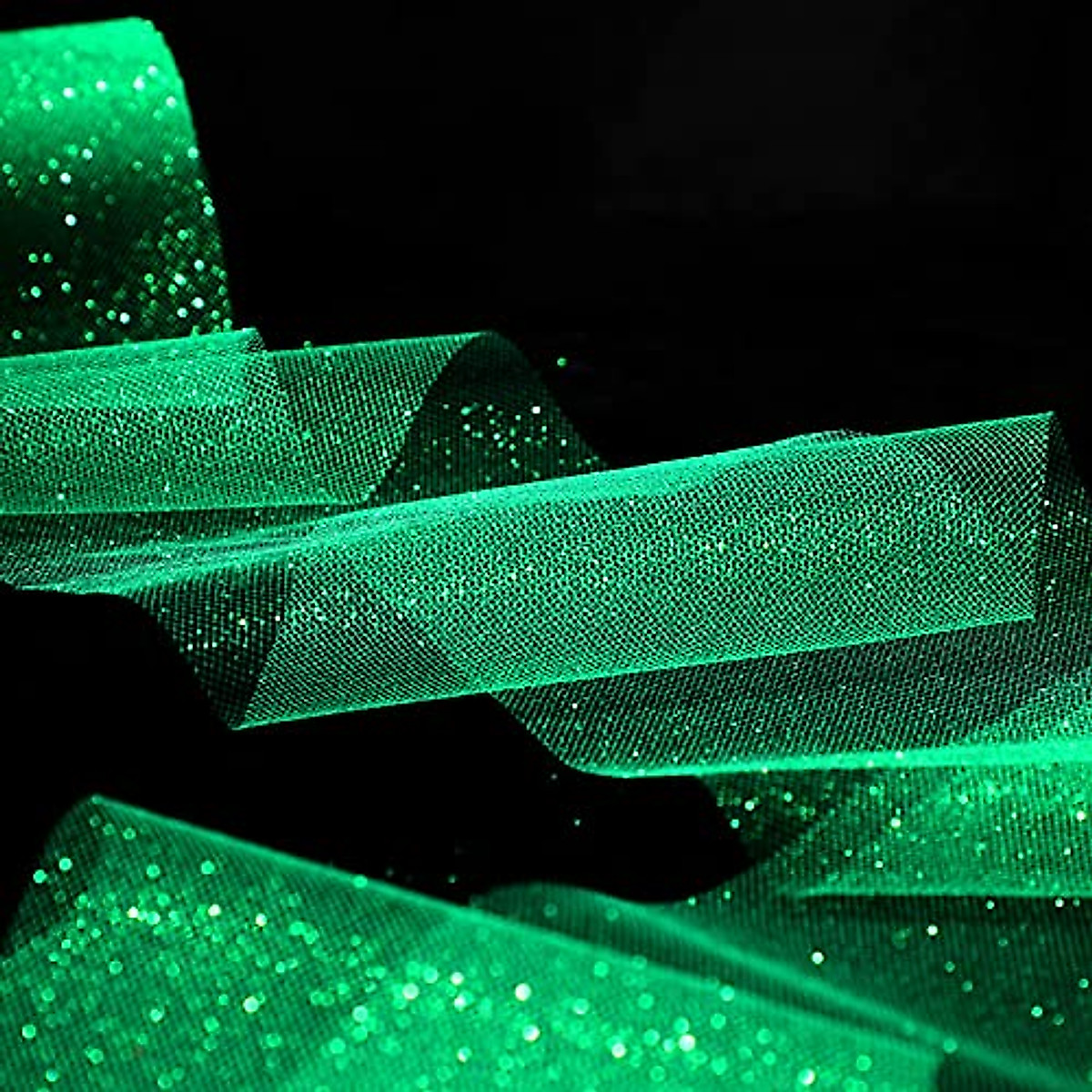 Outus Sparkling Christmas Glitter Tulle Roll Sparkling Tulle Ribbon 6 Inches by 25 Yards for Xmas Holiday Wedding Gift Wrapping Tutu Skirt, Birthday Baby Shower Party Decoration(Green)