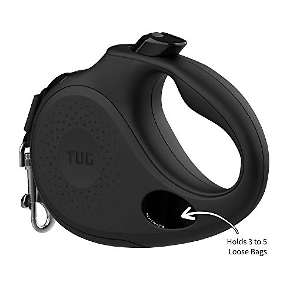 TUG Oval 360° Tangle-Free Retractable Dog Leash with Integrated Waste Bag Dispenser (Medium, Black)
