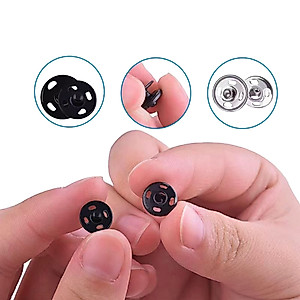 Fuman Forest 100 Sets Sew-on Snap Buttons Metal Snaps Fasteners Press Studs Buttons for Sewing, 8.5 mm,10 mm & 12mm,Black & Silver, (Fuman-034)