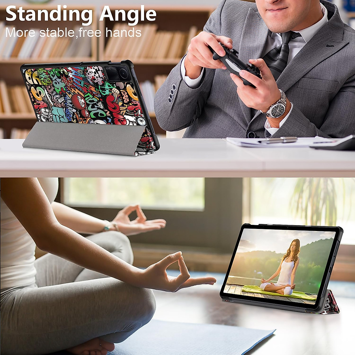 Xuanbeier Case for Xiaomi Redmi Pad SE 11 inch,Slim Stand Hard Back Shell Protective Smart Cover for Redmi Pad SE 11 2023 Case with Auto Wake/Sleep Function,Graffiti