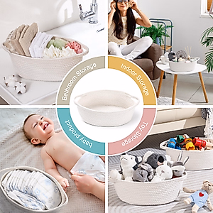 2 Pack Small Woven Basket with Gift Bags and Ribbons, Empty Decorative Gift Chest Box, Cute Baby Gift Basket for Nursery, Cotton Rope Room Shelf Storage Basket with Handles, All 12"x 8"x 5",White