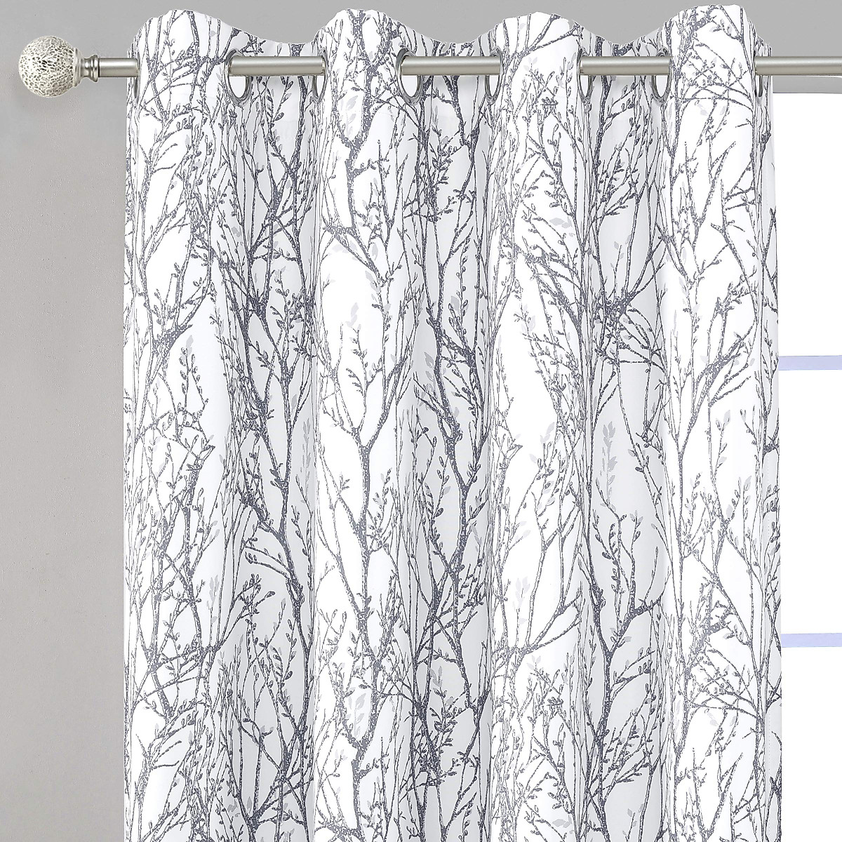 DriftAway Gray White Tree Branch Blackout Curtains for Bedroom Curtains 84 inch Length 2 Panels Set Grey Branch Lined Window Treatment Thermal Grommet Top Curtain for Living Room Winter Warm Curtain