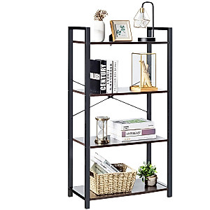 Giantex 4-Tier Industrial Bookshelf, Vintage Bookcase with Metal Frame, Standing Shelf Unit, Storage Shelves, Book Shelf for Living Room, Bedroom, Office, Black