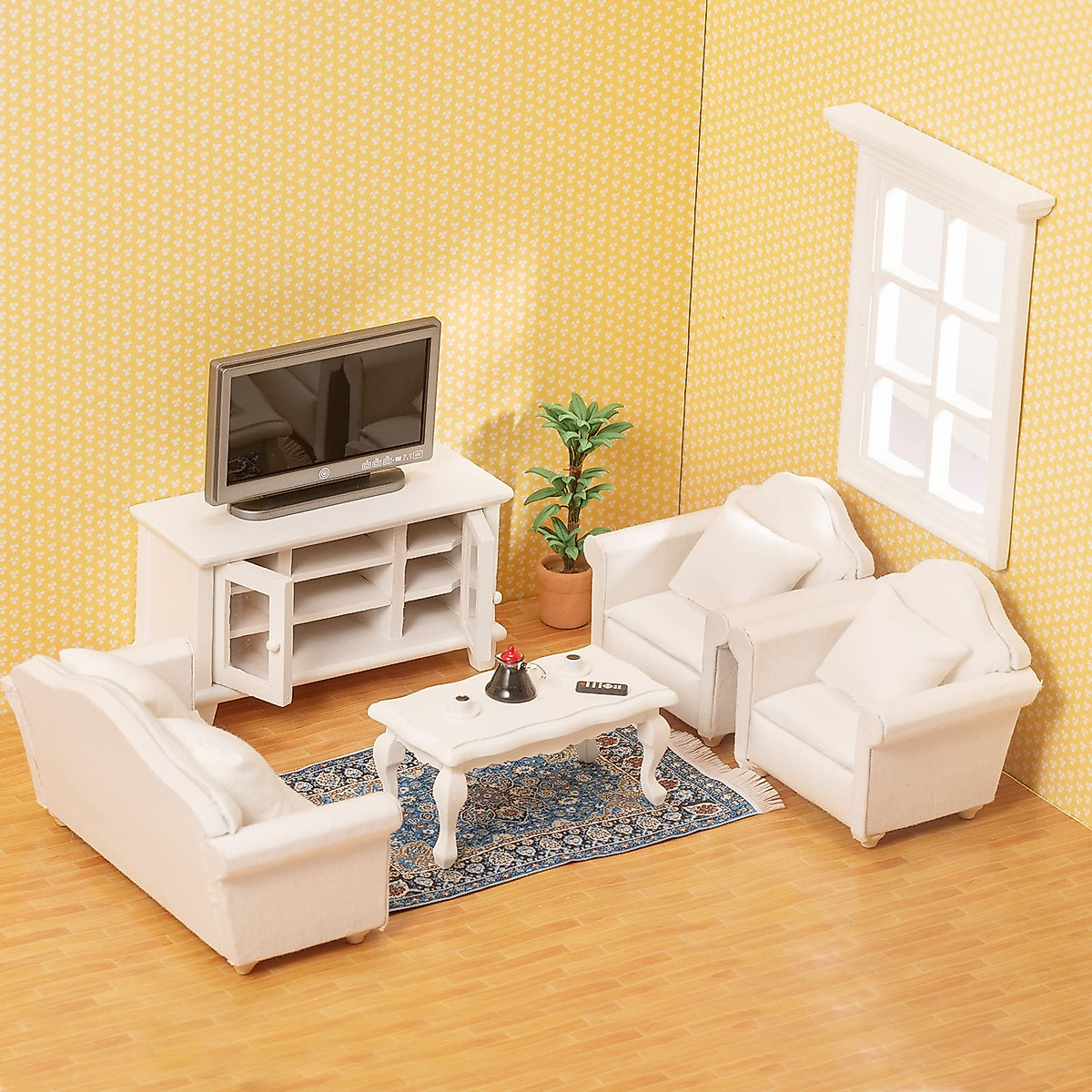 SAMCAMI Dollhouse Furniture 1 12 Scale - Doll House Furniture Toys for Dollhouse Living Room - Miniature Furniture Incl Mini TV Toy and TV Cabinet