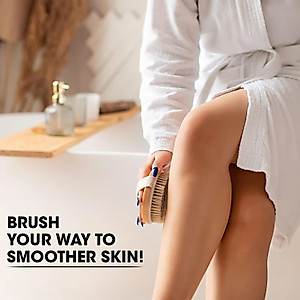 Opaz Dry Body Brush 2 Pack Natural Bristle for Dry Skin - Exfoliator Scrubber - Wet or Dry Scrub Smooth Cellulite - Stimulate Blood Flow