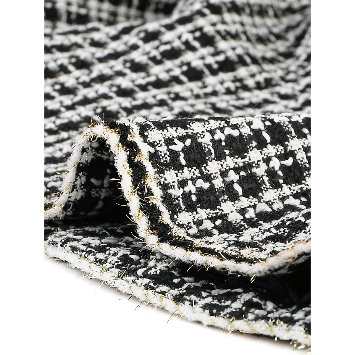 Allegra K Women's Plaid Tweed Blazer Long Sleeve Open Front Work Office Short Jacket Large Black