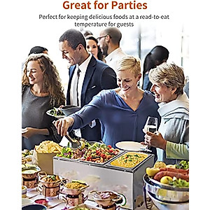 3- Pan Commercial Bain Marie Buffet Food Warmer Large Capacity 21 Quart Electric Steam Table 6'' Deep Stainless Steel Countertop Food Warmer for Parties, Catering and Restaurants