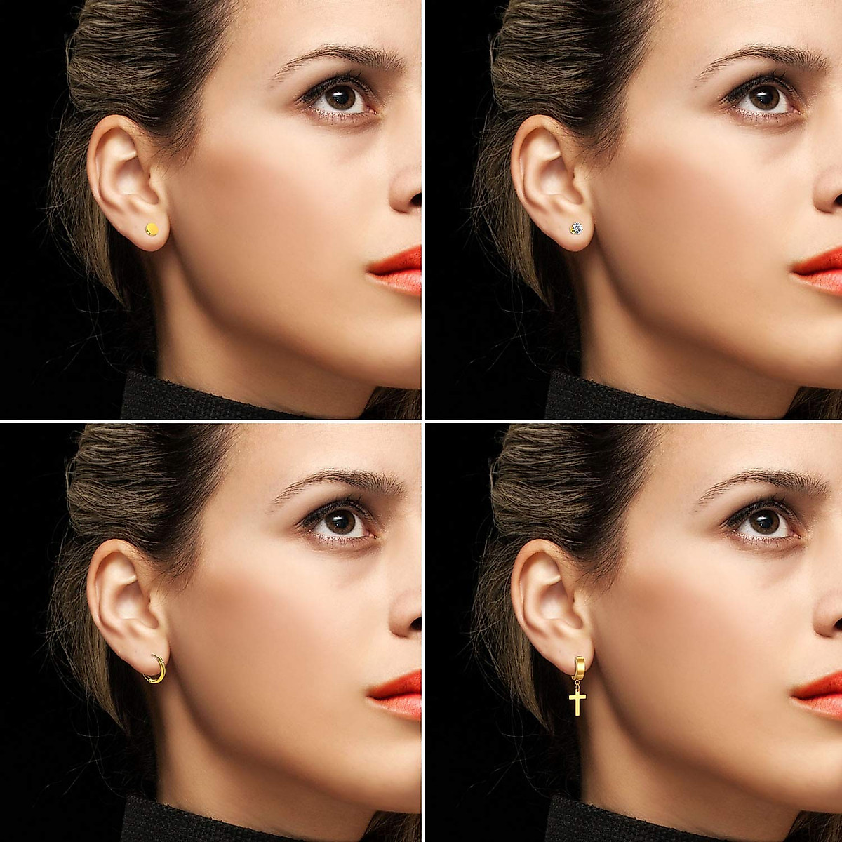 Aroncent 15 Pairs Mens Earrings Cross Earrings for Men Hoop Earrings Dangle Cross Earrings Fake Earrings CZ Stud Earrings for Men Women Stainless Steel Earrings Set