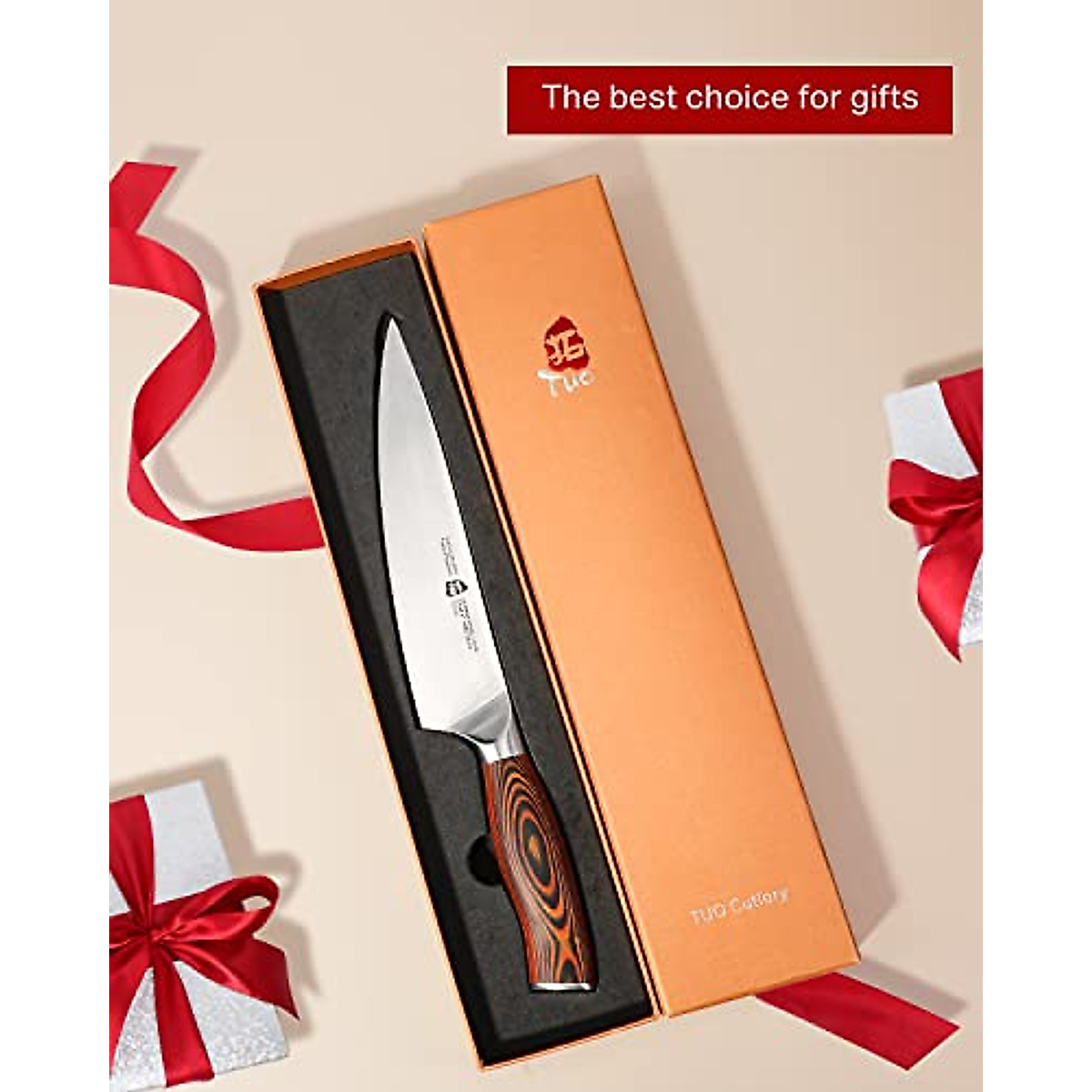 TUO Chef Knife 8 inch Kitchen Knives German High Carbon Stainless Steel Professional Sharp Chopping Knife, Chefs Knife with Pakkawood Handle and Gift Packaging
