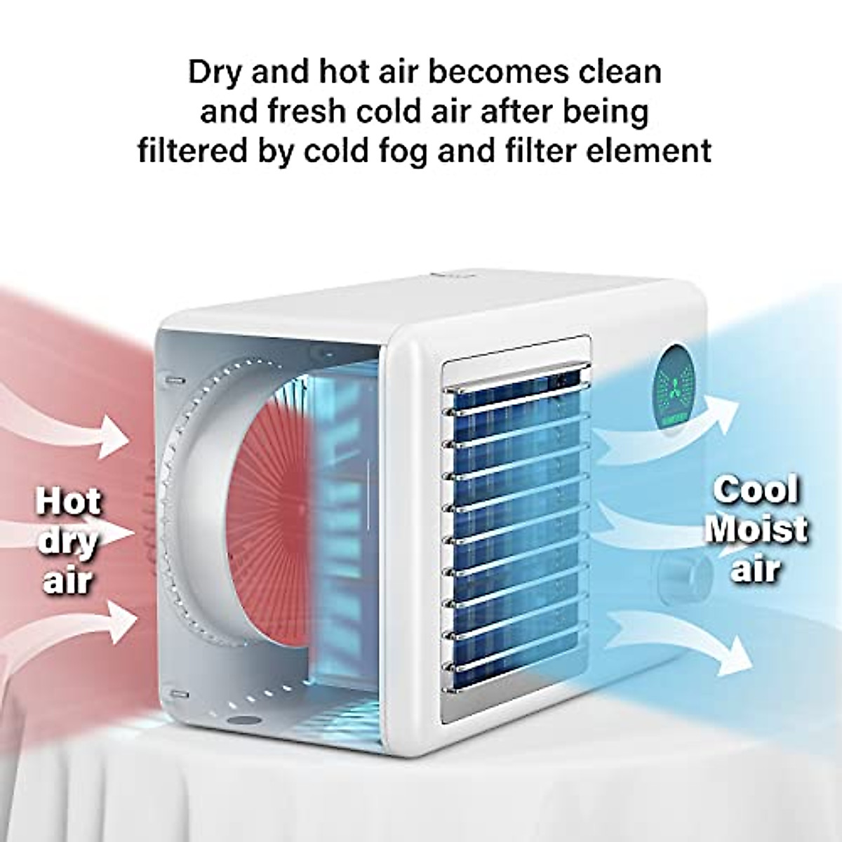 CXhome Portable Air Conditioner Fan Evaporative Air Cooler 3-in-1 Air Humidifier 3 Speeds & RGB Gradient Colour USB Retro Radio Style for Room Office Travel