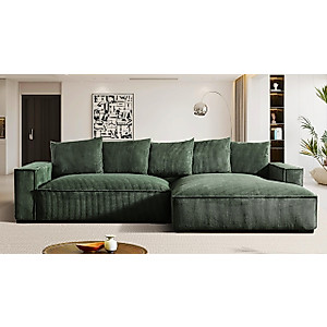Container Furniture Direct Luxe Large Two-Piece Right Facing Sectional Sofa for Living Room, 106.7-Inch L Shaped Loveseat and Chaise, Upholstered with Corduroy Fabric, 3, Dark Green