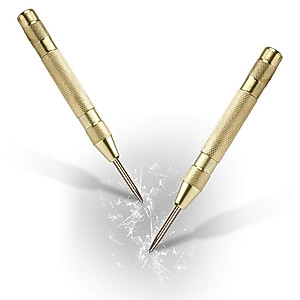 PAMISO 2 Pack Automatic Center Punch, Pamiso 5.1 Inch Spring Loaded Drill Punch Tool,Brass Window Spring Punch Tool, Fixed Point & Car Window Glasses Break