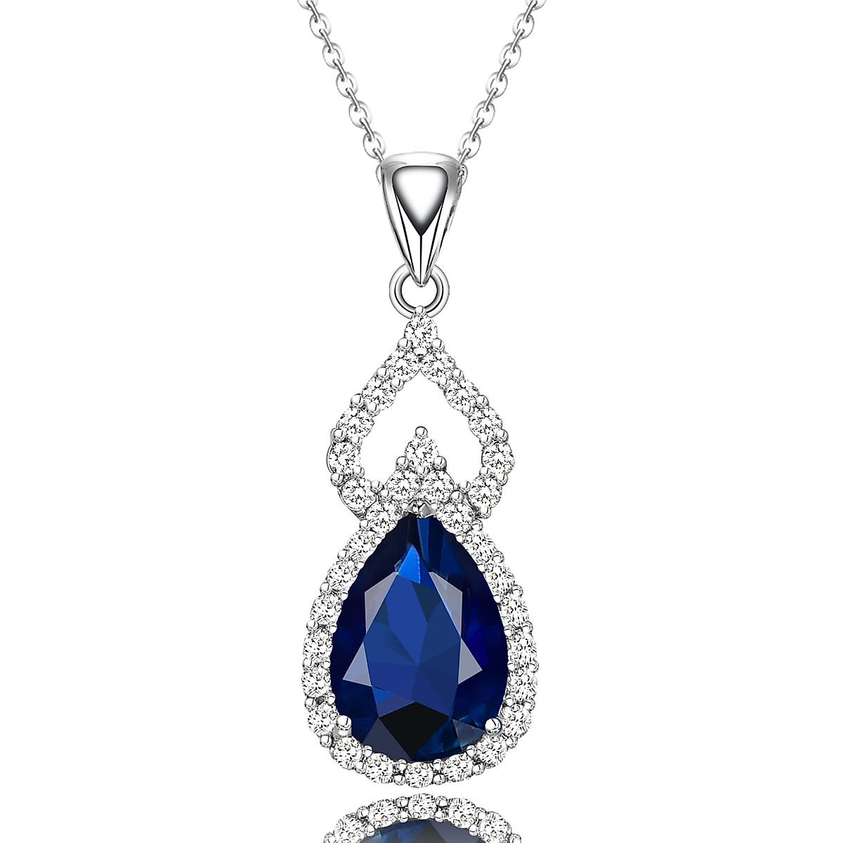 LMXXVJ Necklace Pendant for Women With Created Blue Sapphire,Silver Tone Teardrop Gem Birthstone Necklace Fashion Jewelry Valentine's Day Mother's Day Birthday Anniversary Prom Necklace Gift
