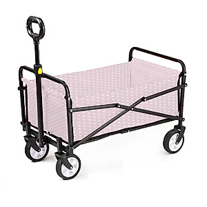 Collapsible Wagon Cart White Polka dot Lecture on White Polka dot Seamless Pink Polka dot Foldable Utility Wagon Large Capacity Garden Cart with Push Bar for Beach Camp Outdoor Shopping