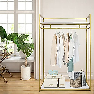 2 Tier Gold Clothes Storage Stand Rack Clothes Display Rack Heavy Duty Metal Closet Organizer Large Capacity Garment Rack with Hanging Rods for Wedding Bedroom Store Clothing Organizer(180 cm)