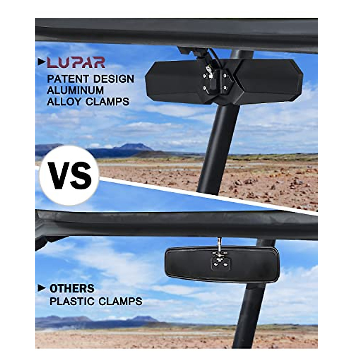 Lupar UTV RZR Rear View Mirror with LED Light fits 1.75"-2" Roll Cage Bar Aluminum Rearview Center Mirrors for SXS Polaris XP 900 1000 Pioneer Talon Can-Am Maverick X3 Kawasaki Arctic Cat Wildcat