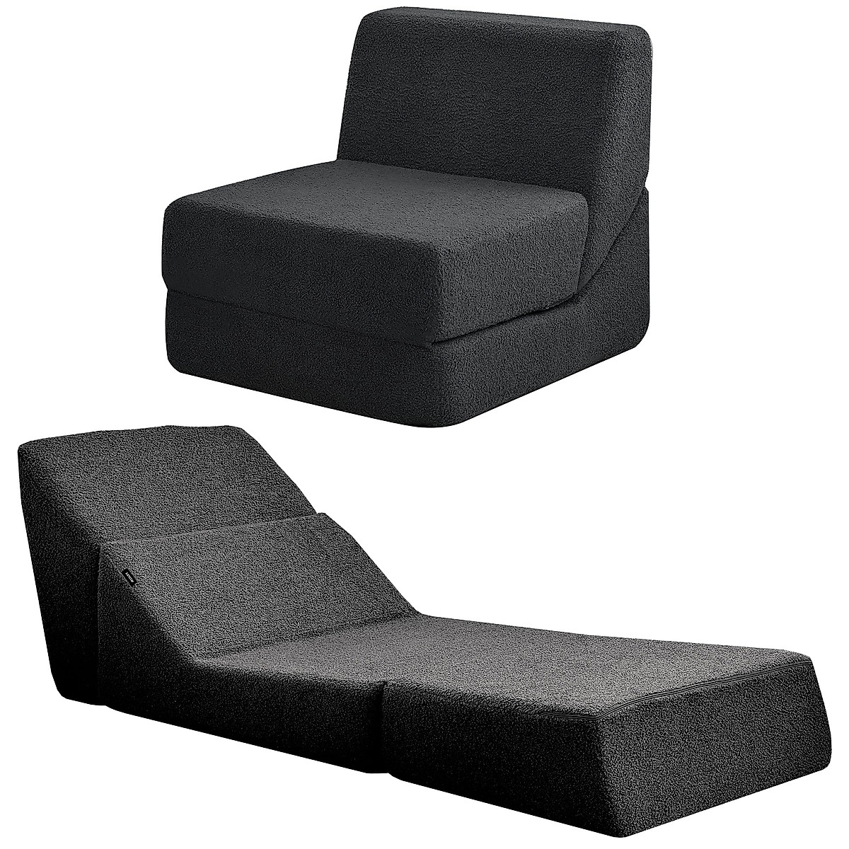 Redlife Foldable Lazy Sofa Chair, 3 in 1 Lounge Chair Indoor, Memory Foam Fold Out Chair Furry Floor Sofa Convertible Bean Bag Sofa Bed for Bedroom, Living Room(Black)