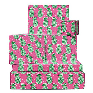CENTRAL 23 Birthday Gift Wrap - Pineapple Wrapping Paper - 6 Sheets of Fruit Gift Wrap for Her - Tropical Themed Birthday - Pink Green - Summer - Comes With Fun Stickers