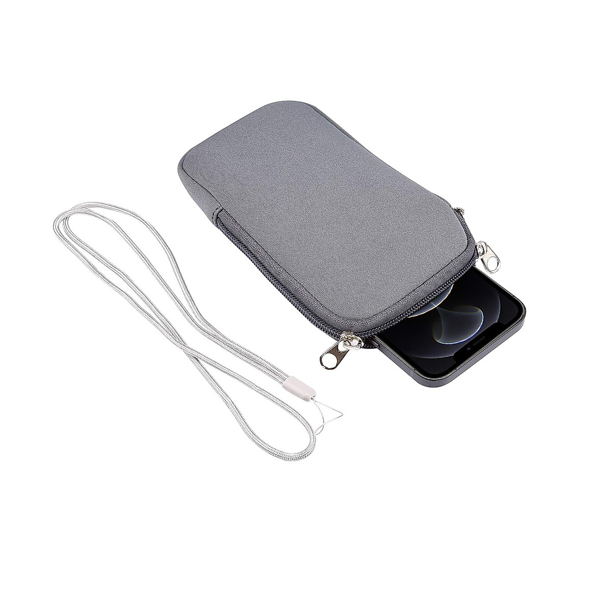 Zippered Neoprene Cell Phone Sleeve Mesh Pocket Pouch for iPhone 16 Plus 15 Plus iPhone 15 14 13 Pro Max 12 Pro Max Google Pixel 8/7 Pro 6 Pro OnePlus 12 11 Moto G Power 2022 (Gray)