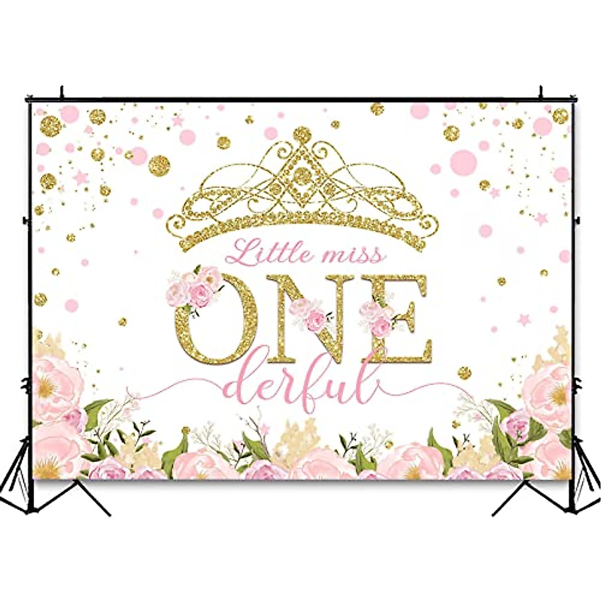 Avezano Gold Crown Princess 1st Birthday Backdrop Miss Onederful Photography Background Blush Pink and Gold Little Princess First Birthday Party Decoration (7x5ft)