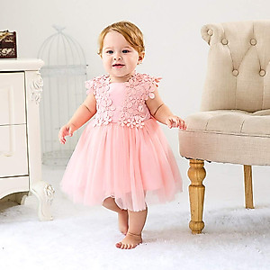 Happy Cherry Baby Girls Sleeveless Lace Formal Dress for Party Wedding 3-24 Months Pink
