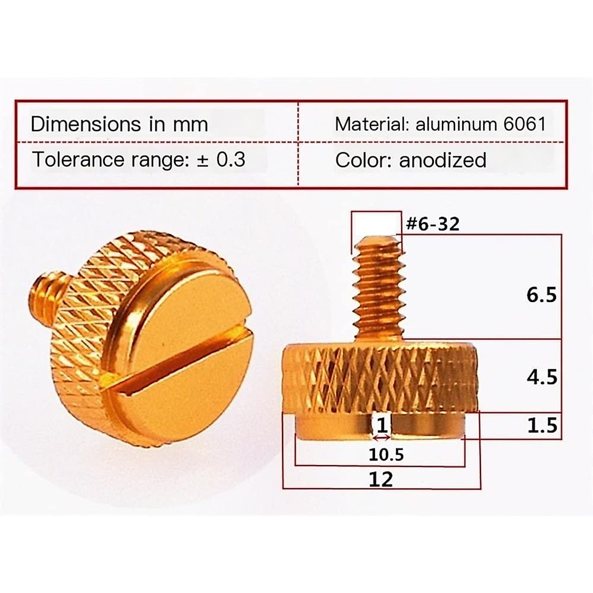 GUSTYT Screw 6-32 * 6.5mm Desktop Computer Case Side Cover Hand Twist Slotted Screws (Color : Bright Black)